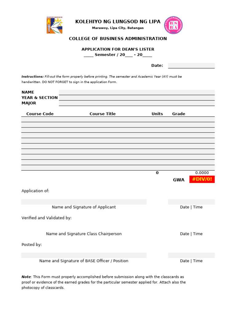 .4TH Year Application Form 1 | PDF