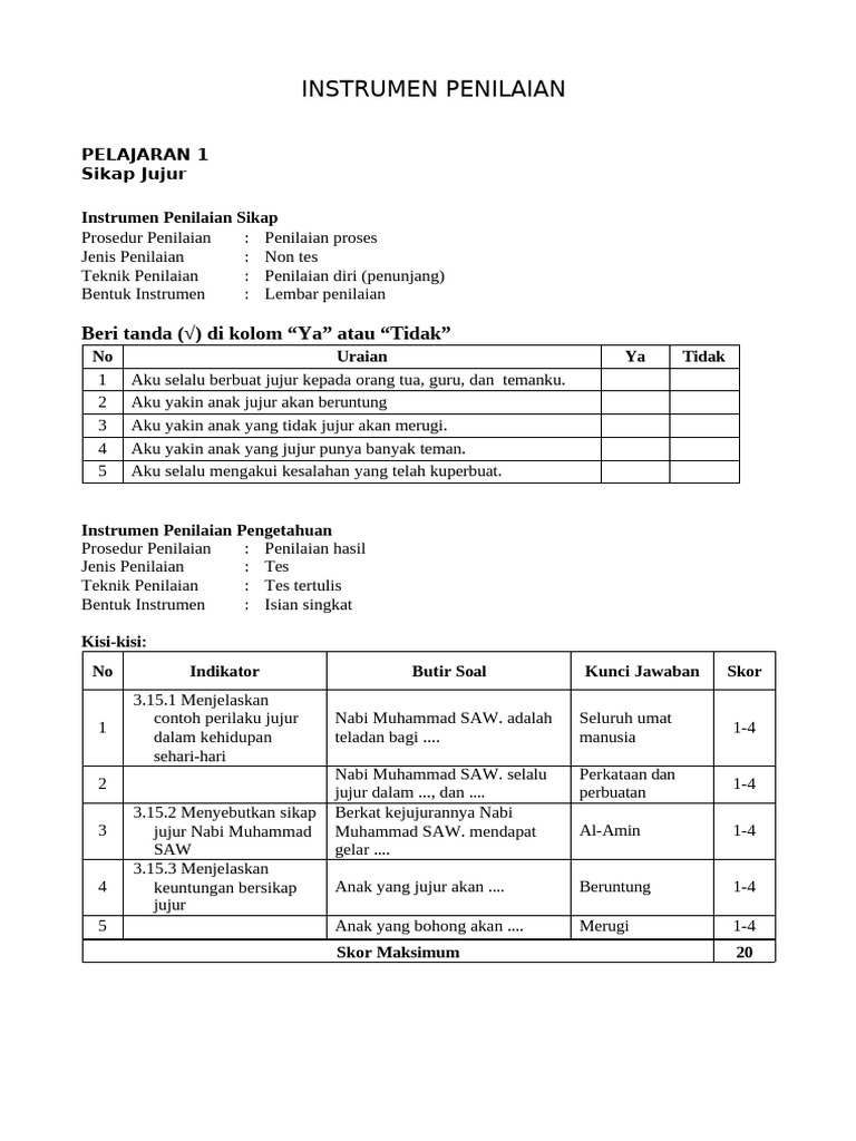 Instrumen Penilaian | PDF