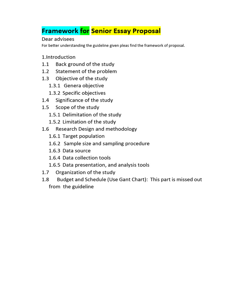 Framwork of Senior Essay Proposal | PDF