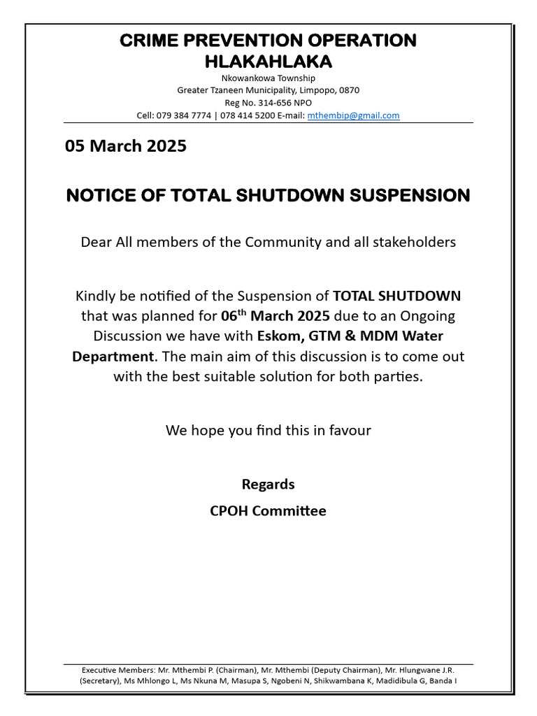 COPC Letter Shutdown 2 | PDF