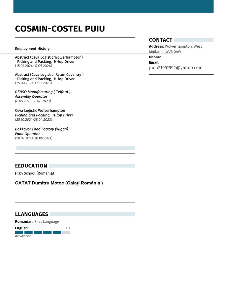 Cosmin-Costel Puiu CV Copie 1 | PDF