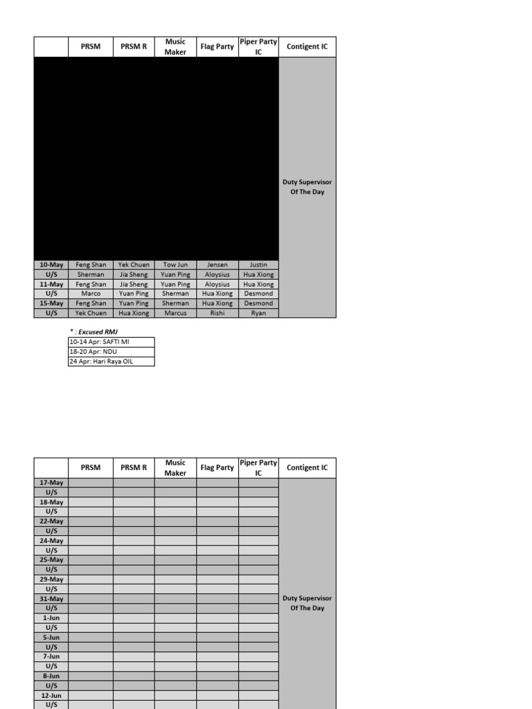 PRSM Duty Supervisor Schedule 2023 | PDF