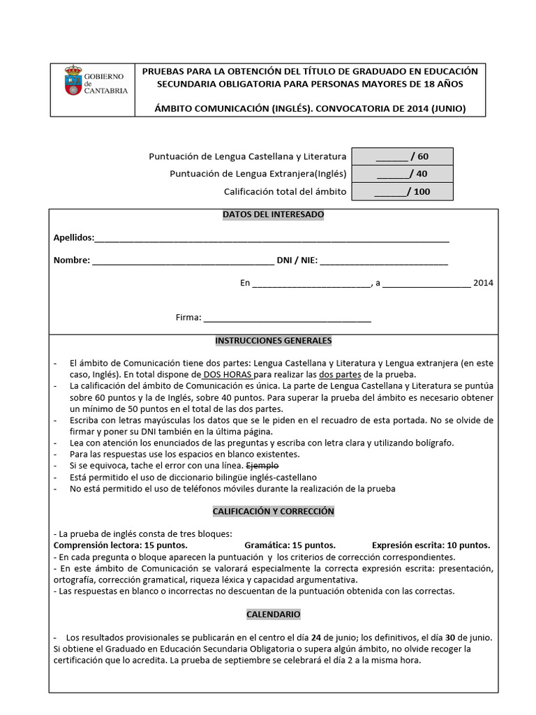 GESO Ingles Junio 2014 | PDF | Puntuación | Lingüística