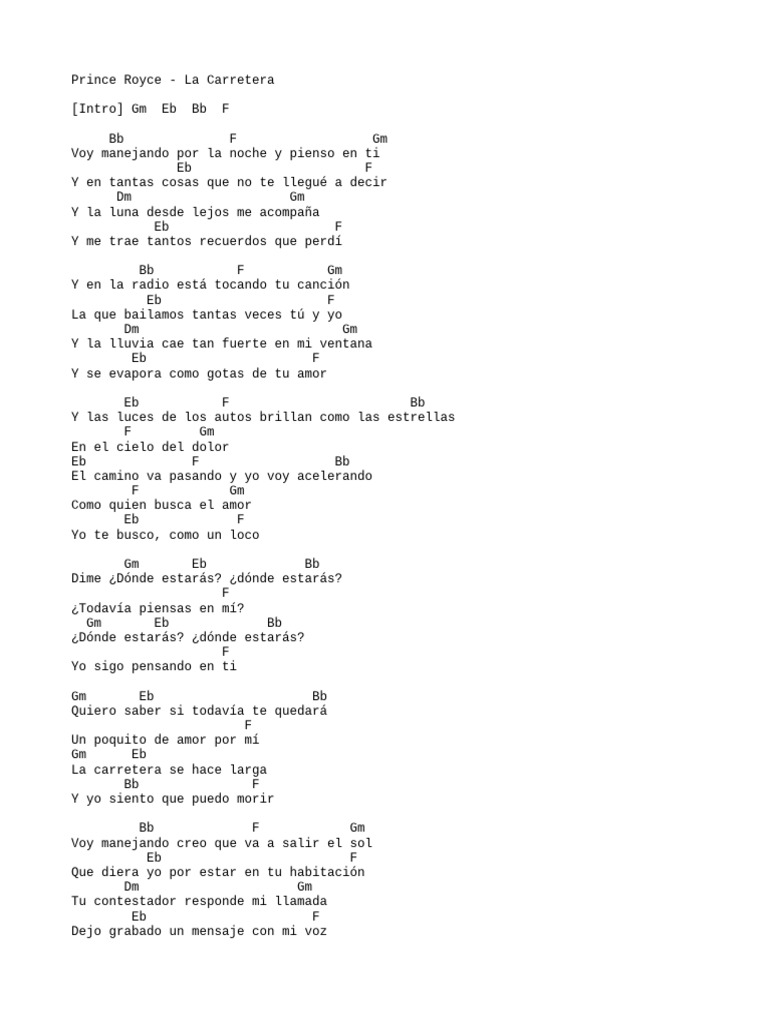 Prince Royce - La Carretera | PDF