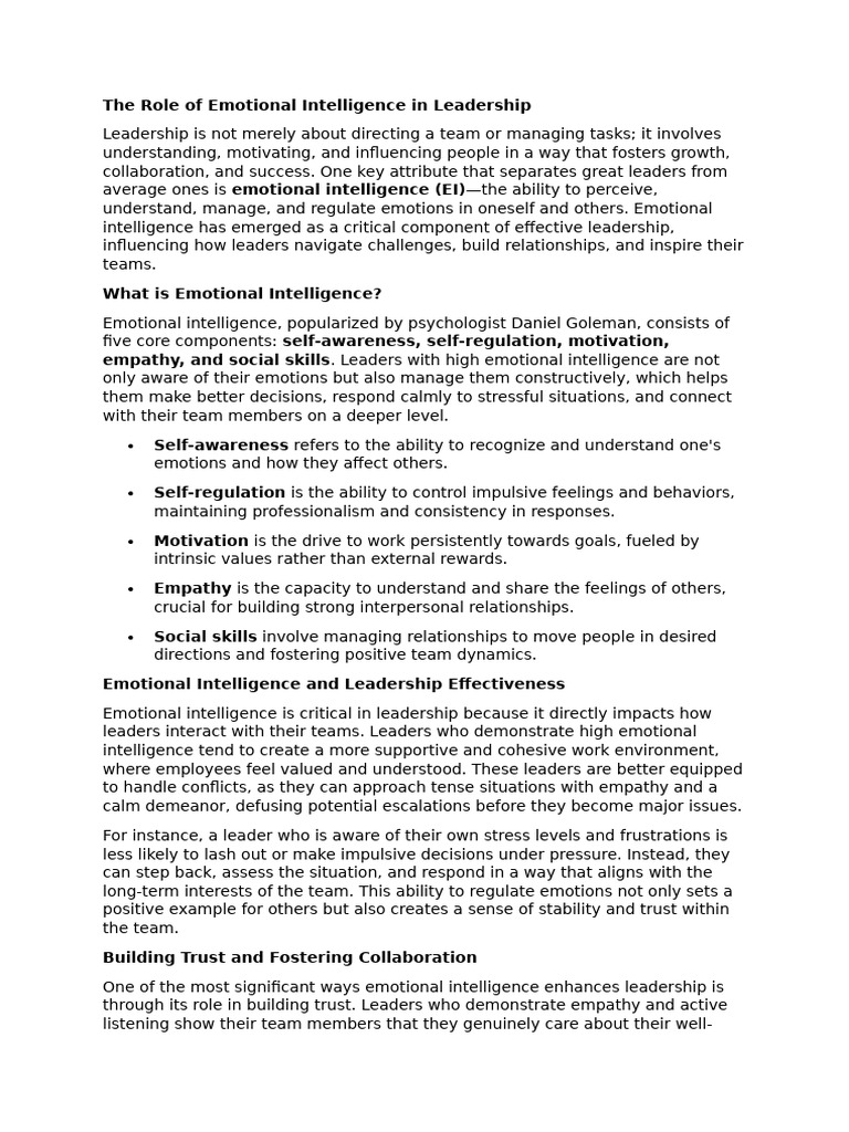 Emotional Intelligence in Leadership | PDF | Leadership | Emotional ...