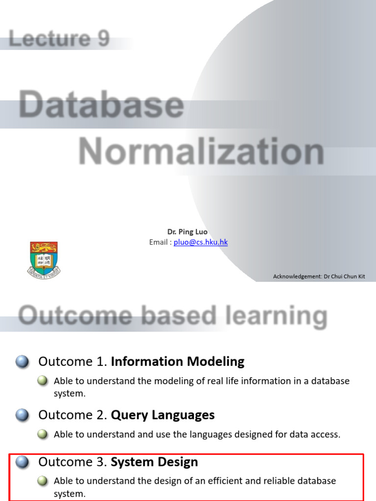 Lecture 9 DB Normalization (2) | PDF | Data Management | Data Model