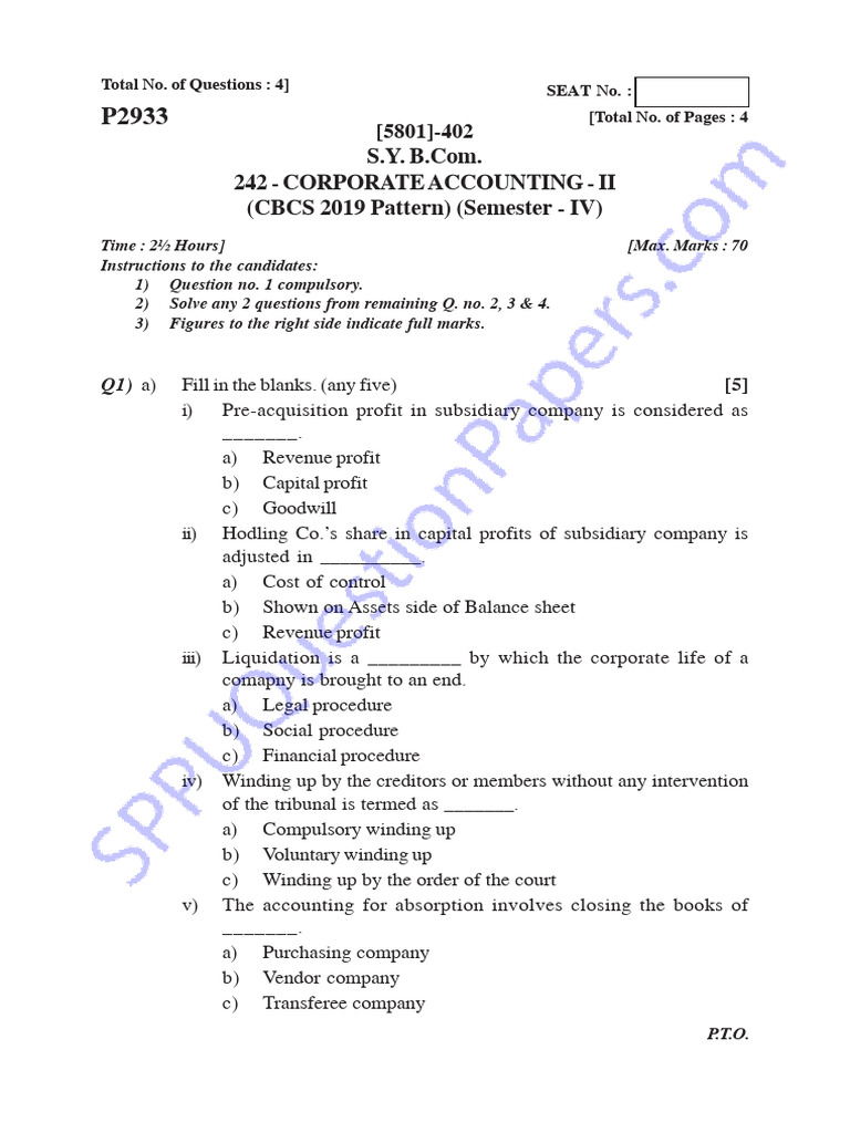 Commerce Bcom Semester-4 2022 April Corporate-Accounting-Ii-2019-Pattern | PDF | Balance Sheet ...