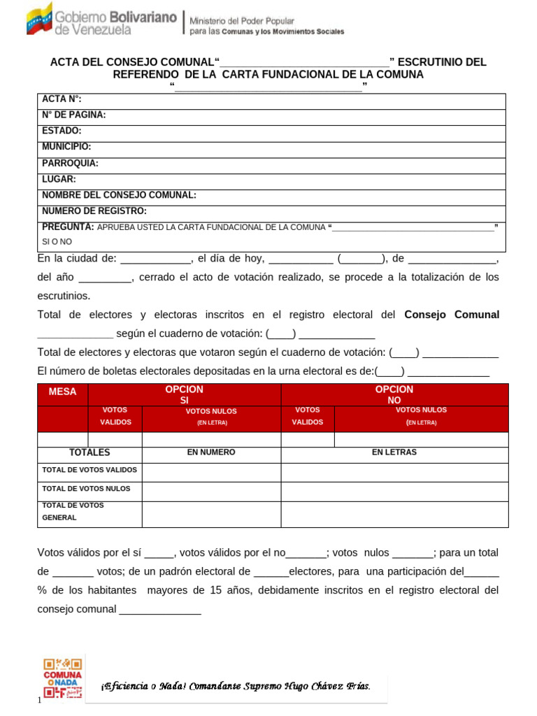 #3 Acta de Escrutinio Referendo Carta Fundacional de La Comuna Por CC | PDF | Toma de decisiones ...