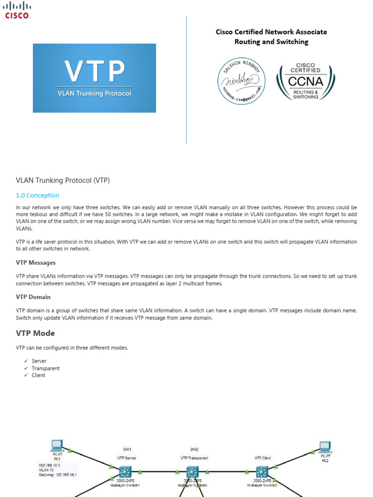 1.0 VLAN Trunking Protocol (VTP) | PDF | Internet Standards | Telecommunications