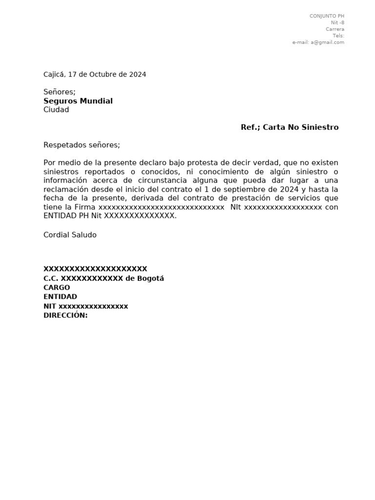 Formato Carta No Siniestro Scribid | PDF