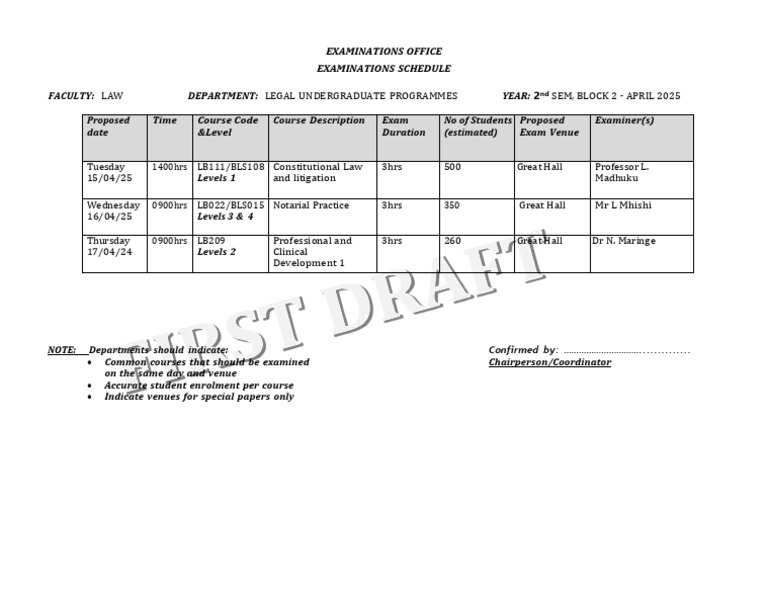 BLOCK 2 2025 Invigilation Schedule For Students | PDF