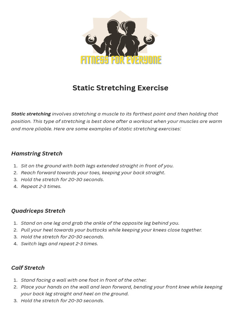 Examples of Static Stretching Exercises | PDF | Foot | Anatomical Terms ...