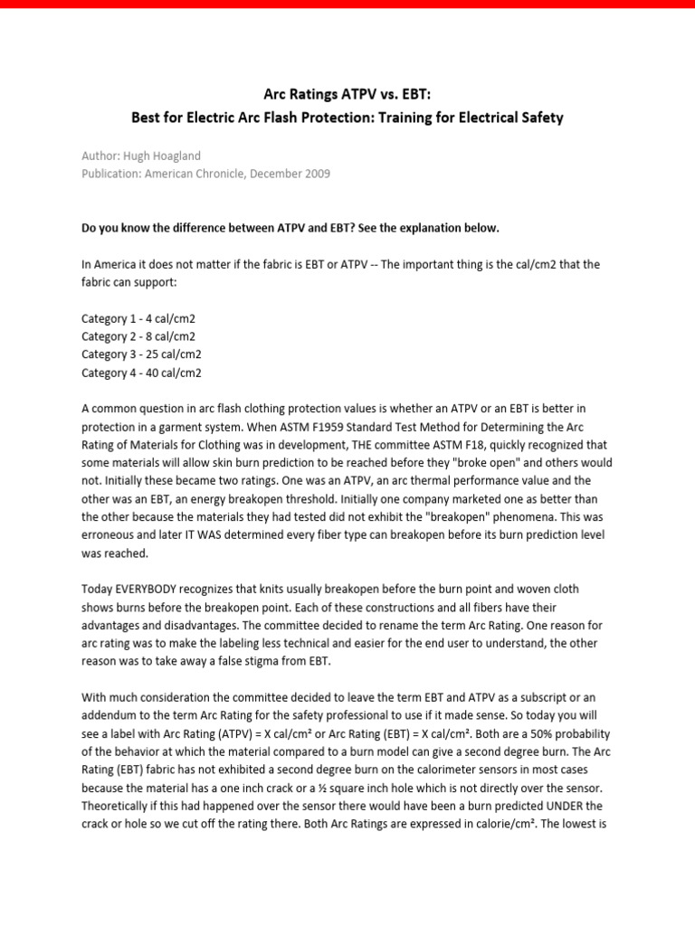 Arc Ratings ATPV Vs EBT Best For Electric Arc Flash Protection Training ...