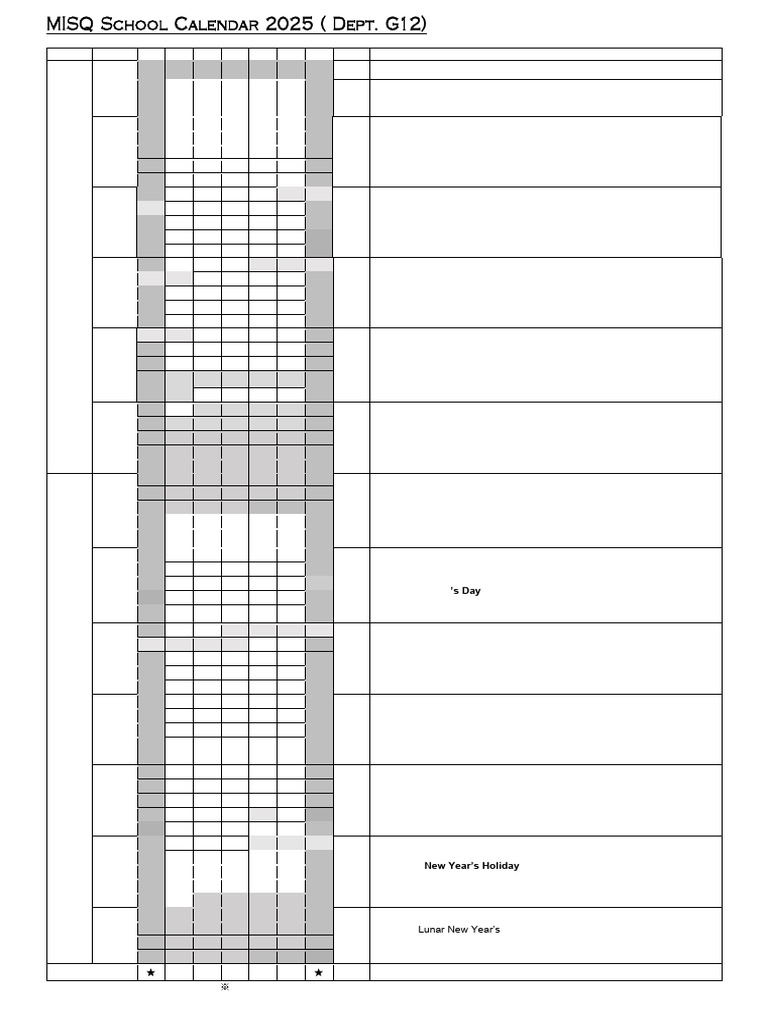 MISQ 2025 School Calendar G12 | PDF | Holidays | Observances
