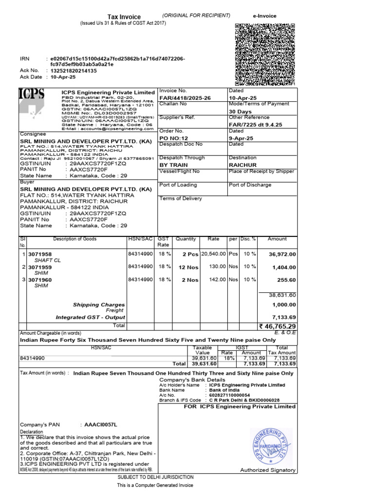 ICPS Engineering Tax Invoice 2025-26 | PDF | Taxes | Payments