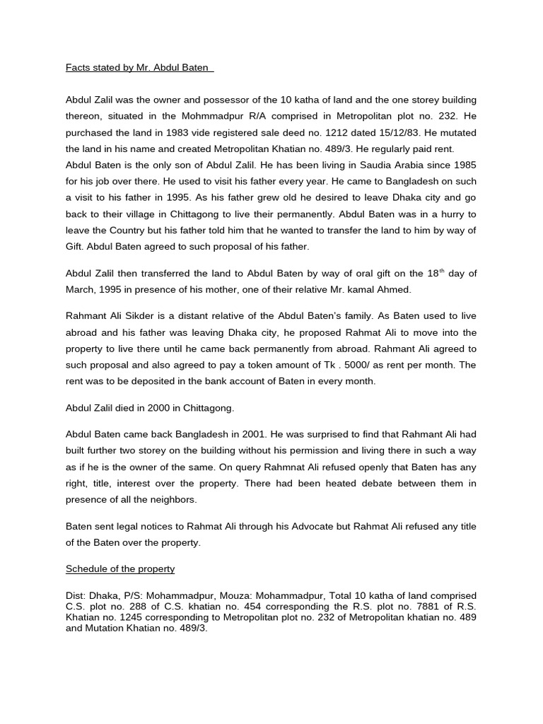 Case For Drafting of Plaint | PDF
