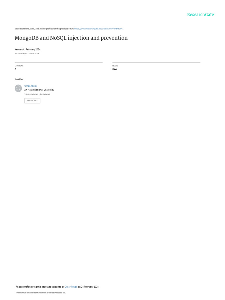 MongoDB and NoSQL Injection and Prevention | PDF | No Sql | Security
