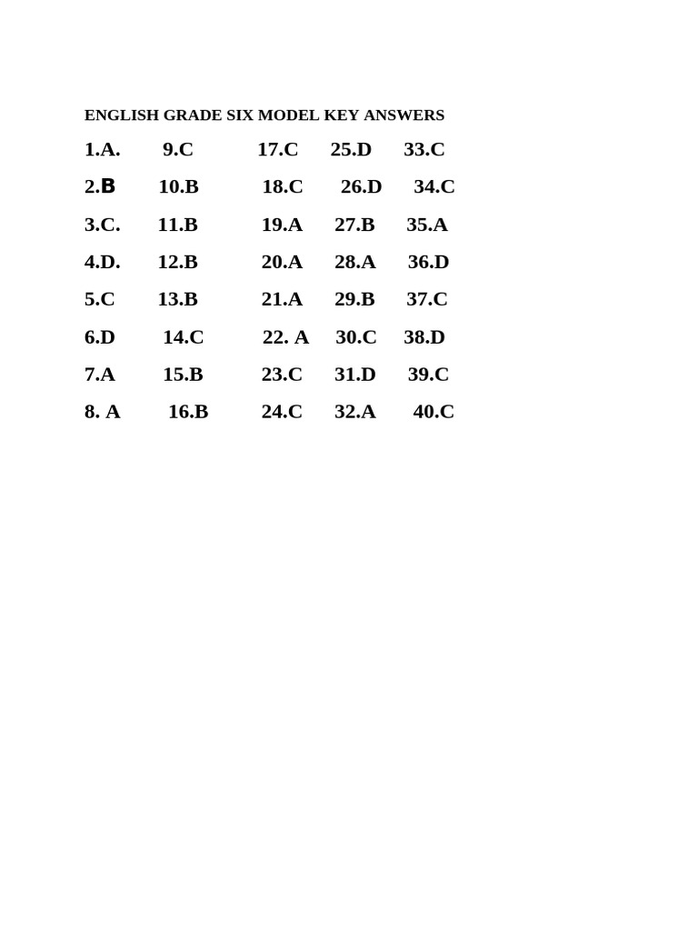 English Grade 6 Answer | PDF