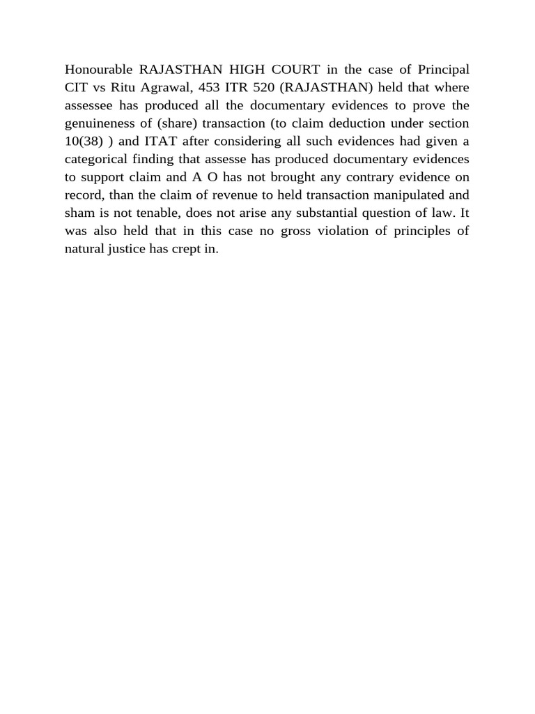 Honourable RAJASTHAN HIGH COURT in The Case of Principal CIT Vs Ritu Agrawal | PDF