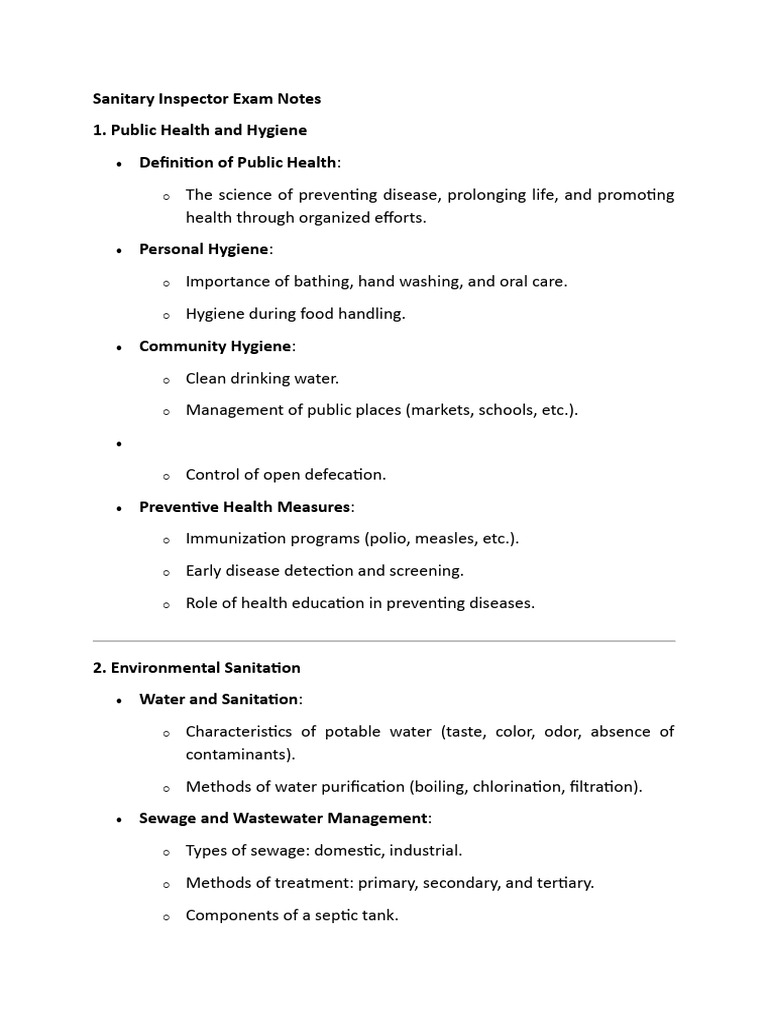 Sanitary Inspector Exam Notes1111 | PDF | Vaccines | Disinfectant