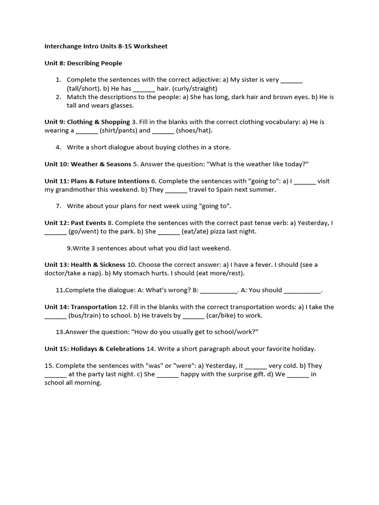Interchange Intro Units 8 To 15 | PDF