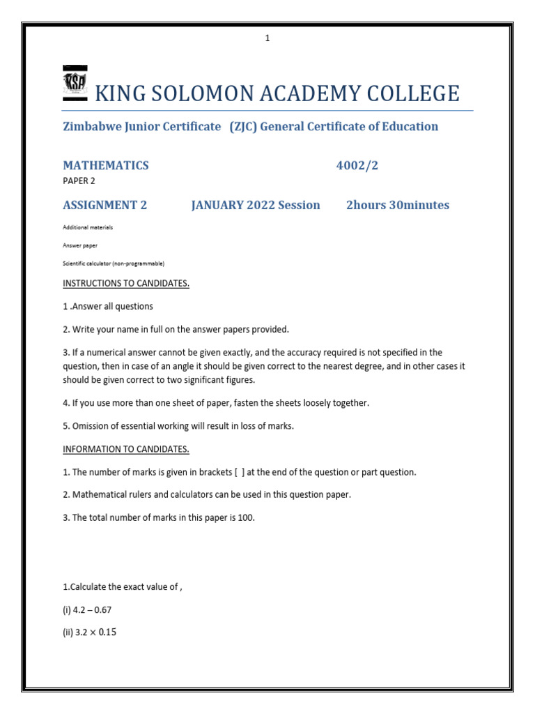 Mathematics Form 2 Asignment 2 (MR Chereni) | PDF | Significant Figures | Numbers