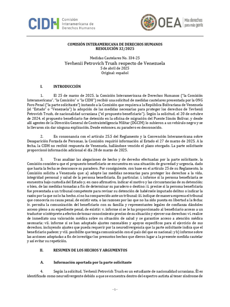 Medidas Cautelares para Yevhenii Trush en Venezuela | PDF | Mandato ...