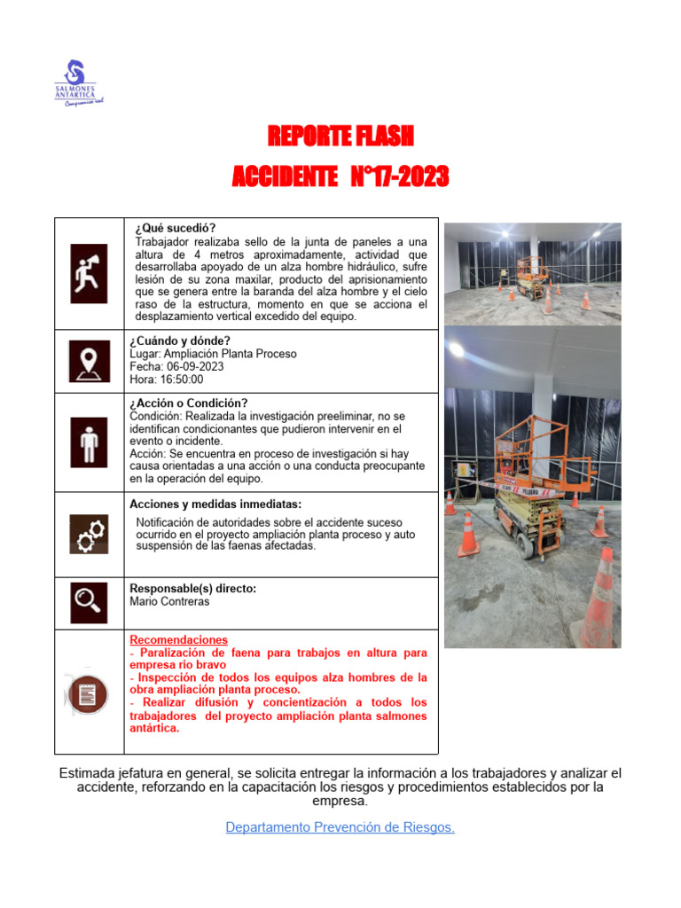 Reporte Flash ACCIDENTE N°17-2023: ¿Qué Sucedió? | PDF