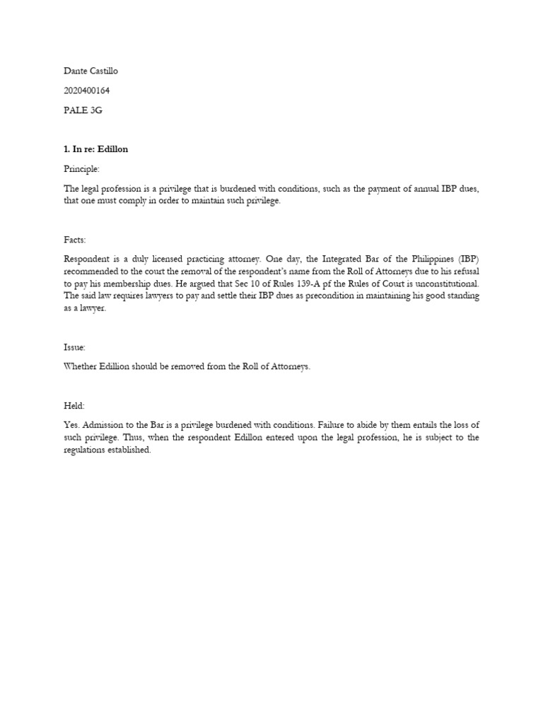 PALE 3G Activity 1 - CASTILLO, Dante II | PDF | Practice Of Law | Lawyer