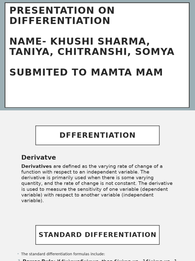 Presentation On Differentiaton 1.pptm | PDF | Derivative | Algebra