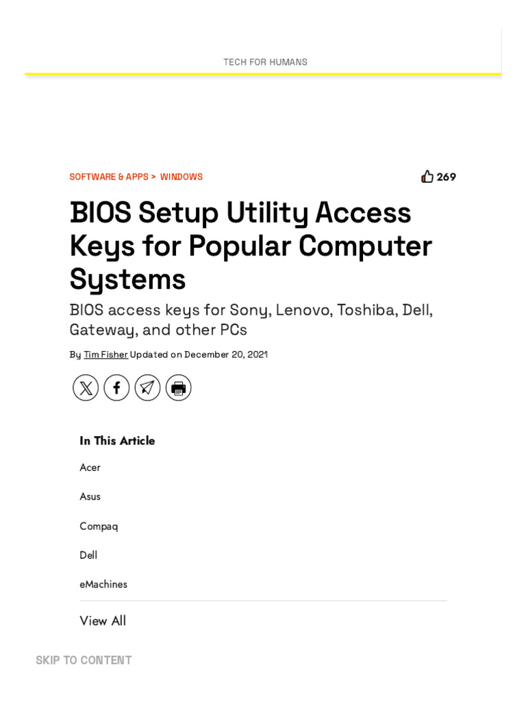 BIOS Keys by Computer Maker (Lenovo, Dell, Sony, Etc.) | PDF | Bios ...
