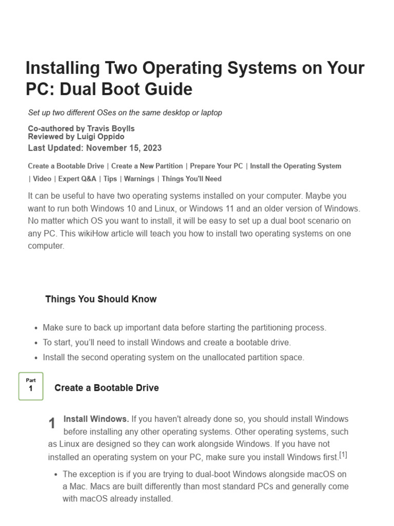 How To Install Two Operating Systems On One Computer | PDF | Booting | Bios