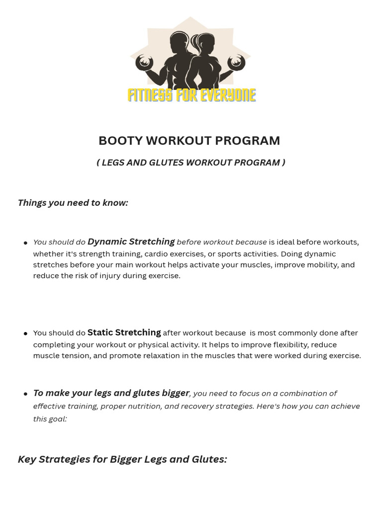 9 ) Booty Workout Program ( Legs and Glutes Workout Program ) | PDF ...