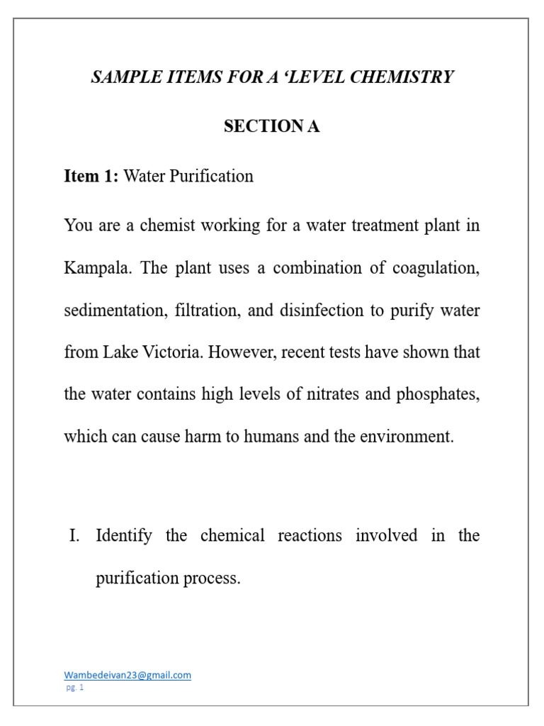 A-Level Chemistry Sample Items | PDF | Water Purification | Energy ...