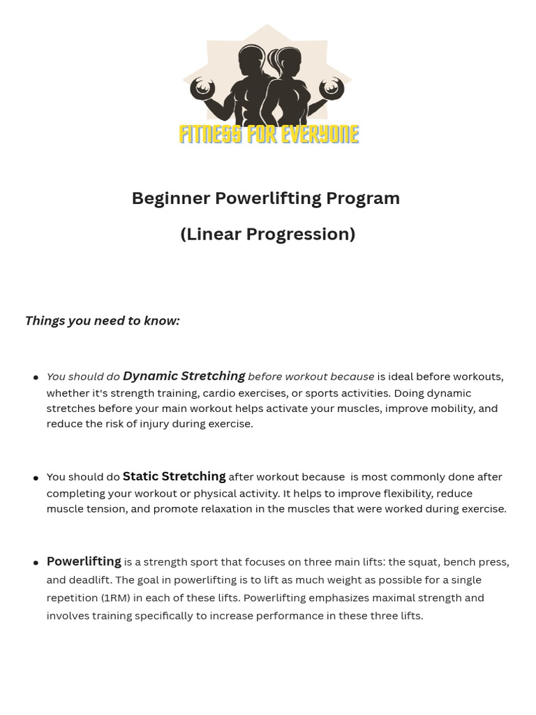 31 ) Beginner Powerlifting Program (Linear Progression). | PDF | Strength Training | Management ...