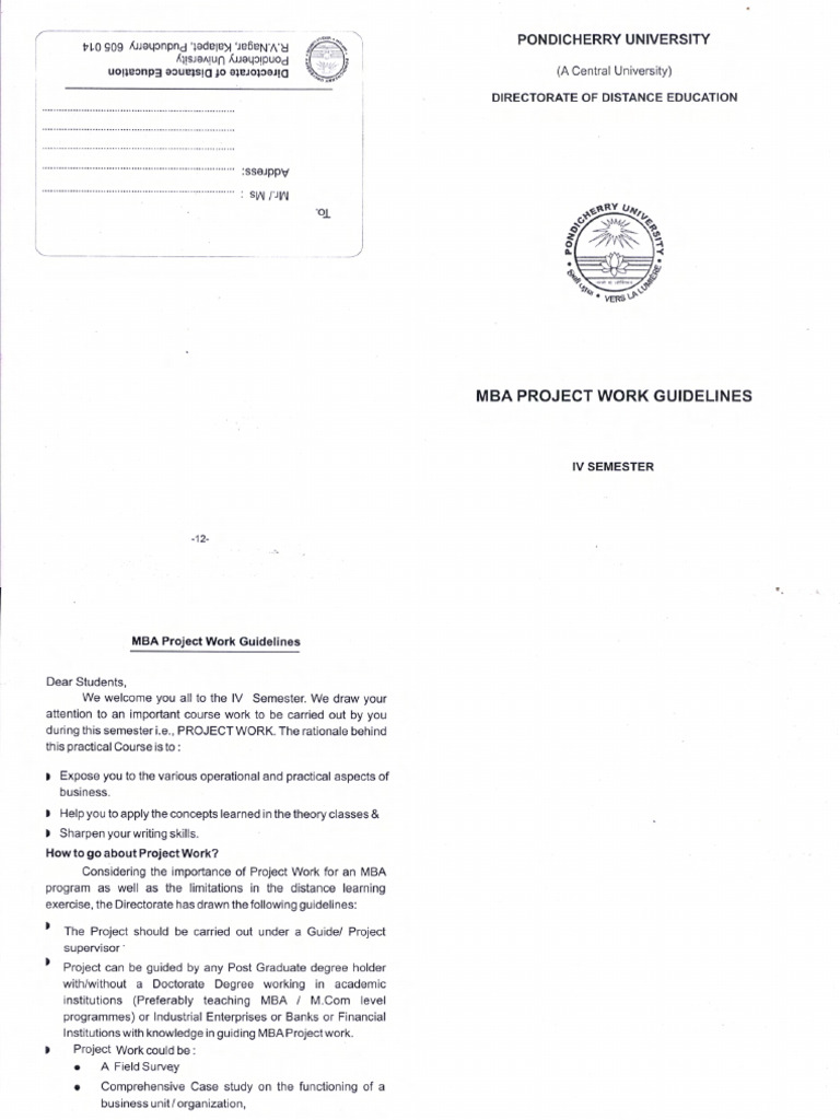 MBA Project Work Guidelines 150416 | PDF