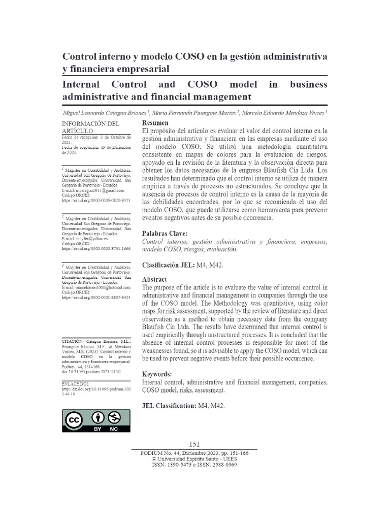 Vista de Control Interno y Modelo COSO en La Gestión Administrativa y Financiera Empresarial | PDF