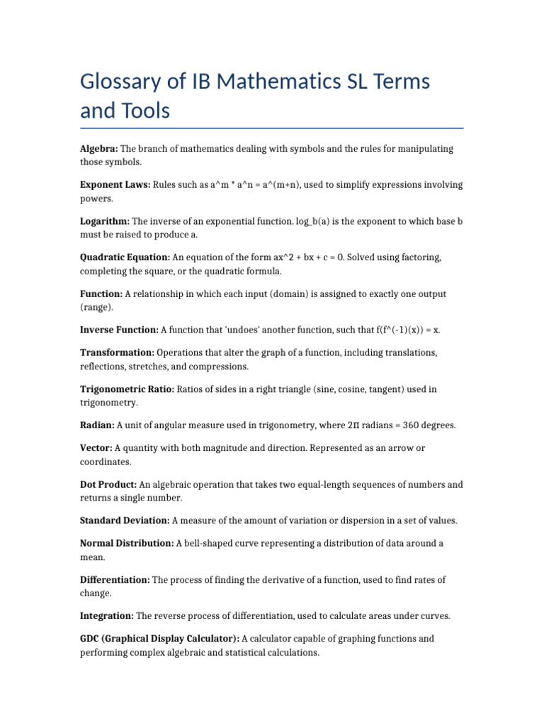 IB Math SL Glossary | PDF