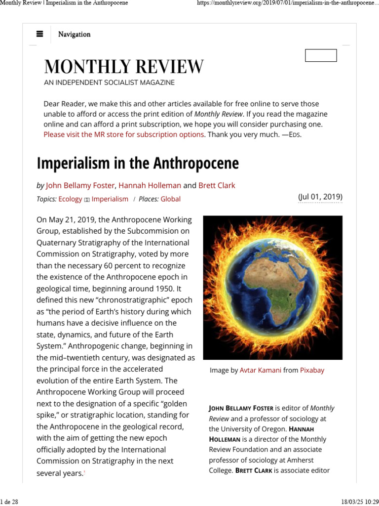 Monthly Review - Imperialism in The Anthropocene | PDF | Climate Change ...