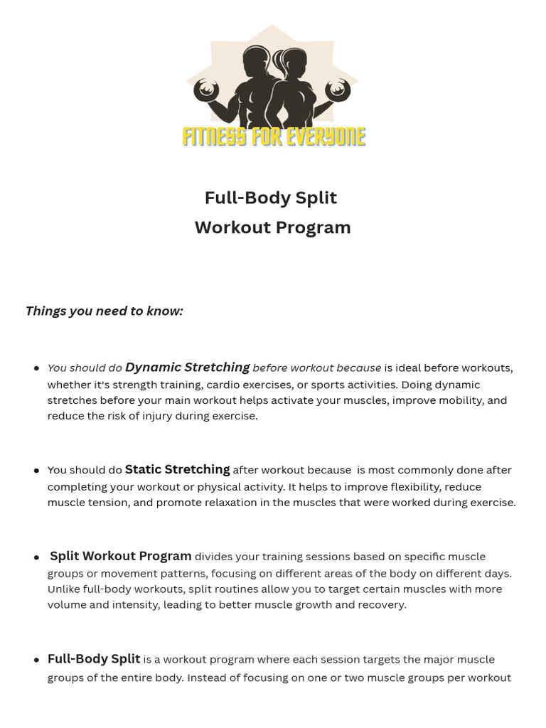 16) Full-Body Split Workout Program. | PDF | Kettlebell | Strength Training