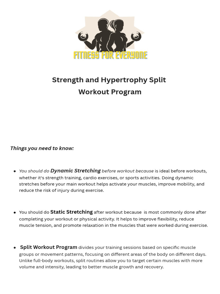 Strength and Hypertrophy Workout Split | PDF | Strength Training ...