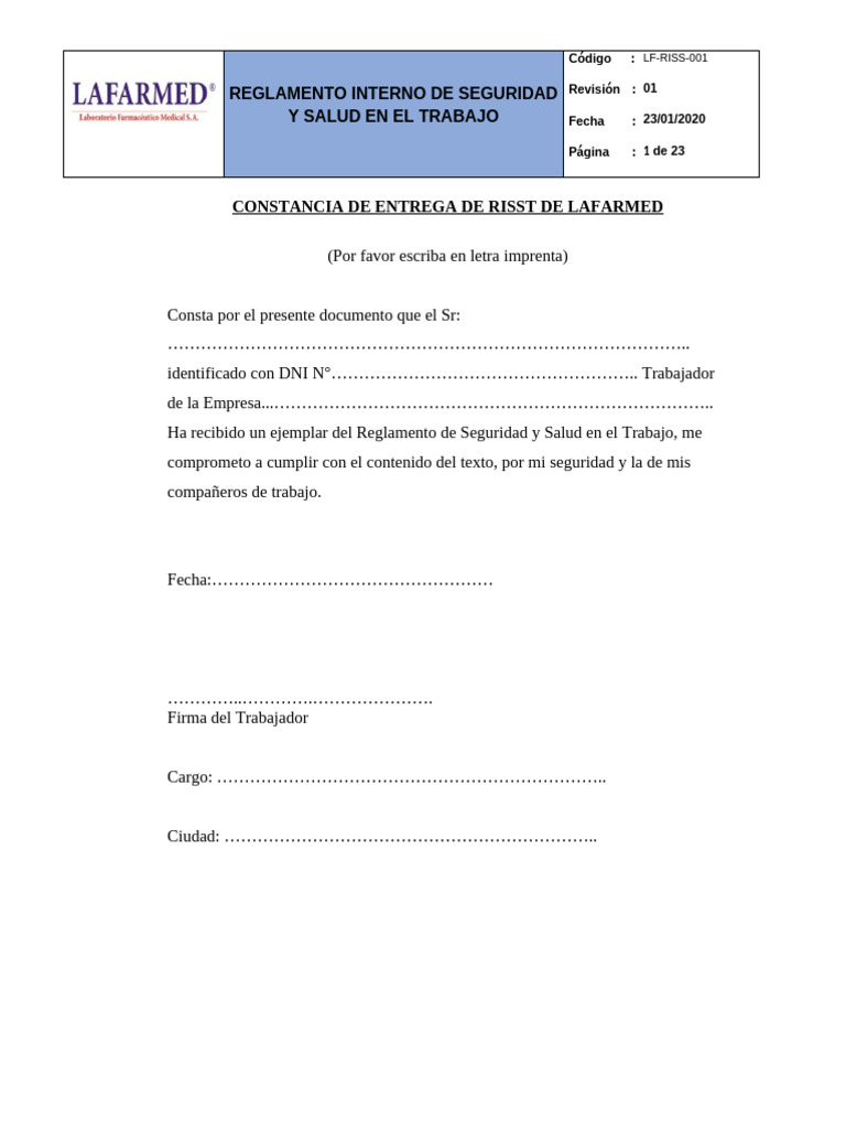 Constancia de Entrega de Risst de Lafarmed | PDF