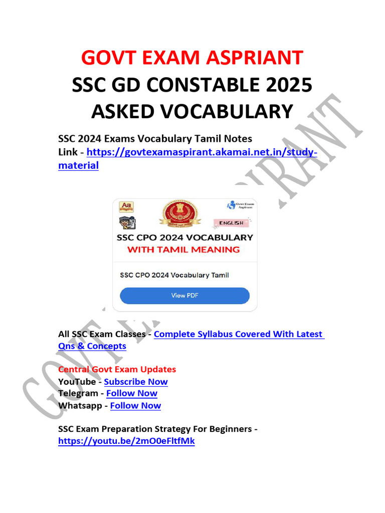 SSC GD Constable 2025 Asked Vocabulary: Govt Exam Aspriant | PDF