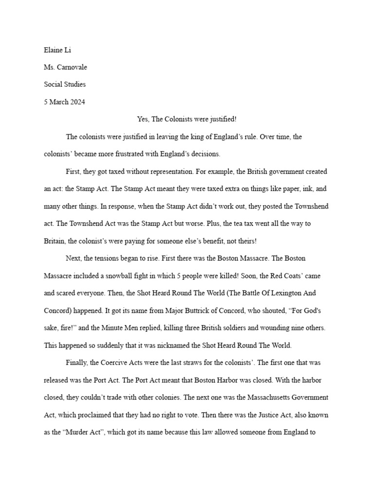 Elaine Li - Colonist Writing | PDF