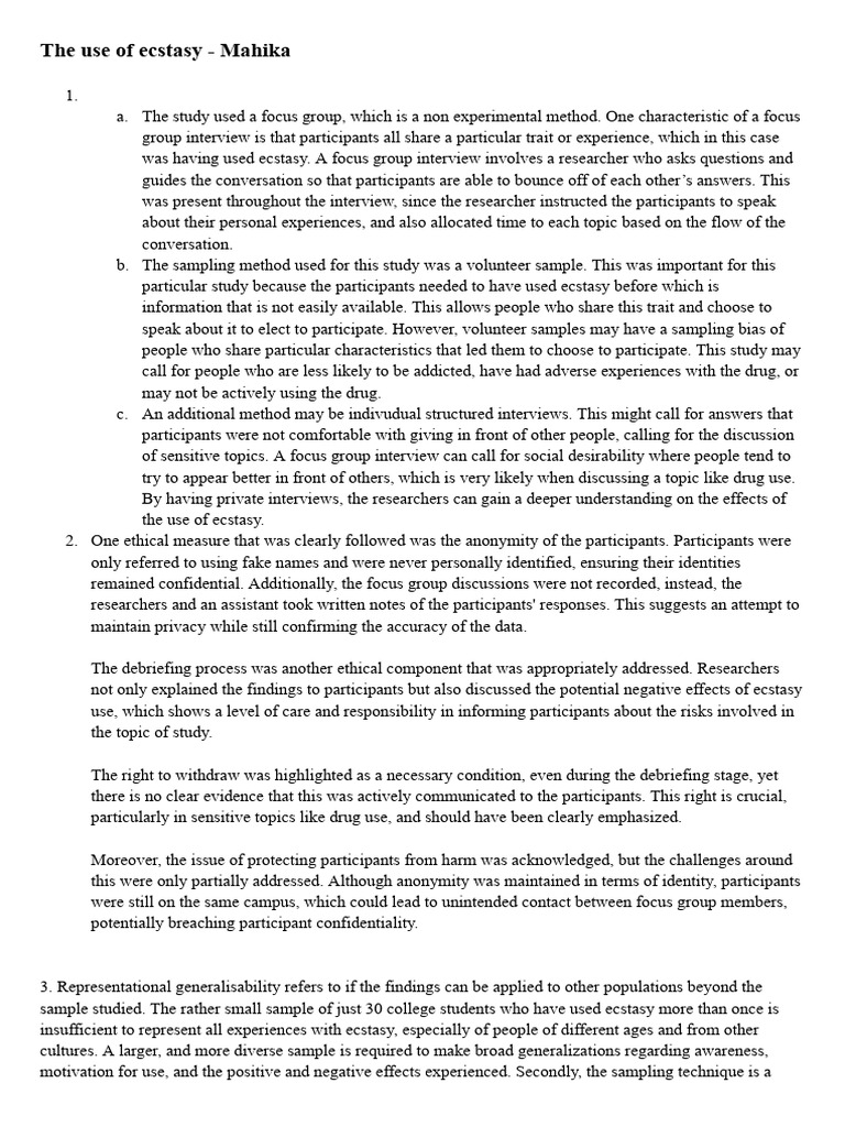 Paper 3 Practice - Use of Ecstacy | PDF | Focus Group | Sampling ...