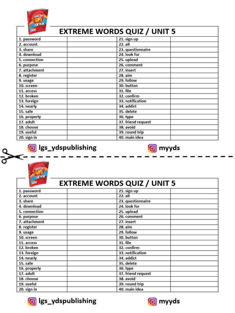 Extreme Words Quiz: Unit 5 Vocabulary | PDF