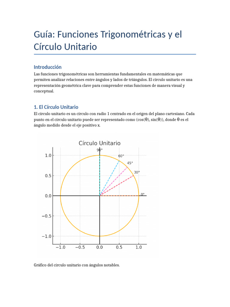 Funciones Trigonométricas y Círculo Unitario | PDF