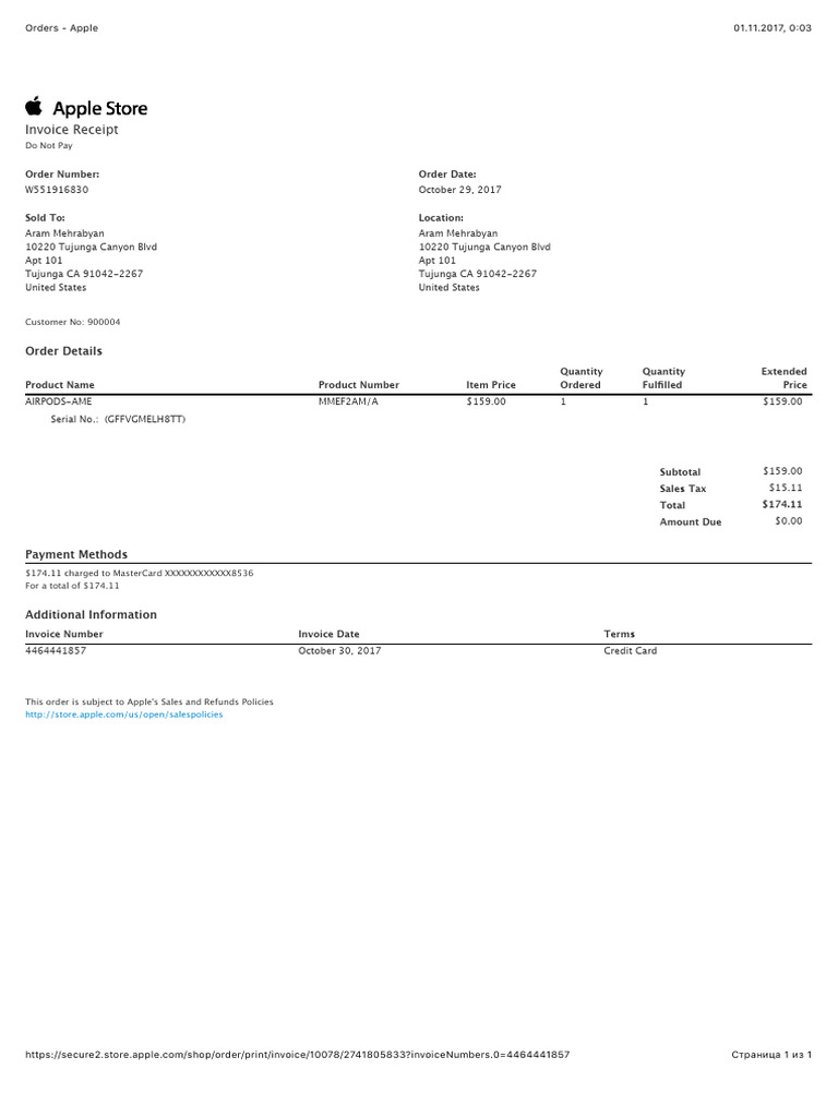 Orders - Apple AIRPODS | PDF | Invoice | Receipt