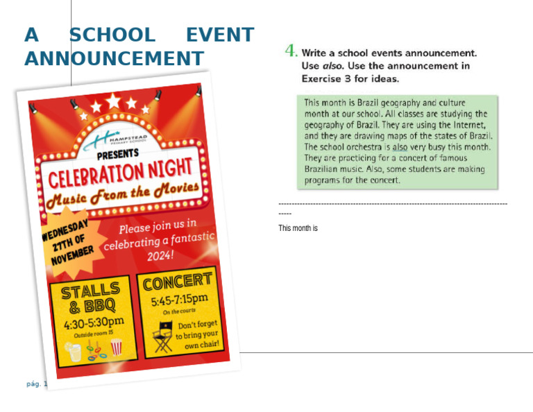 Writing 3 - A School Event Announcement | PDF