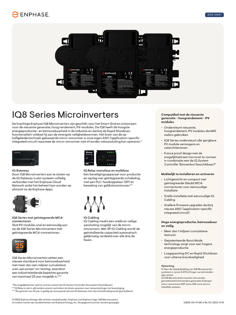 Datasheet Enphase Micro Omvormer 8 Serie | PDF